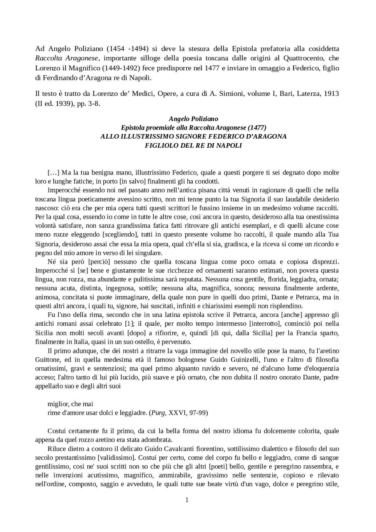 Angelo Poliziano Proemio Raccolta Aragonese Docsity