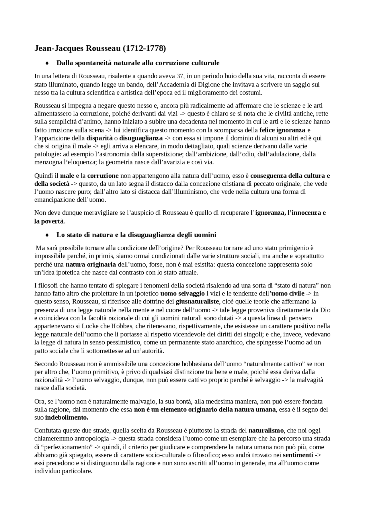 Riassunto Jj Rousseau Docsity
