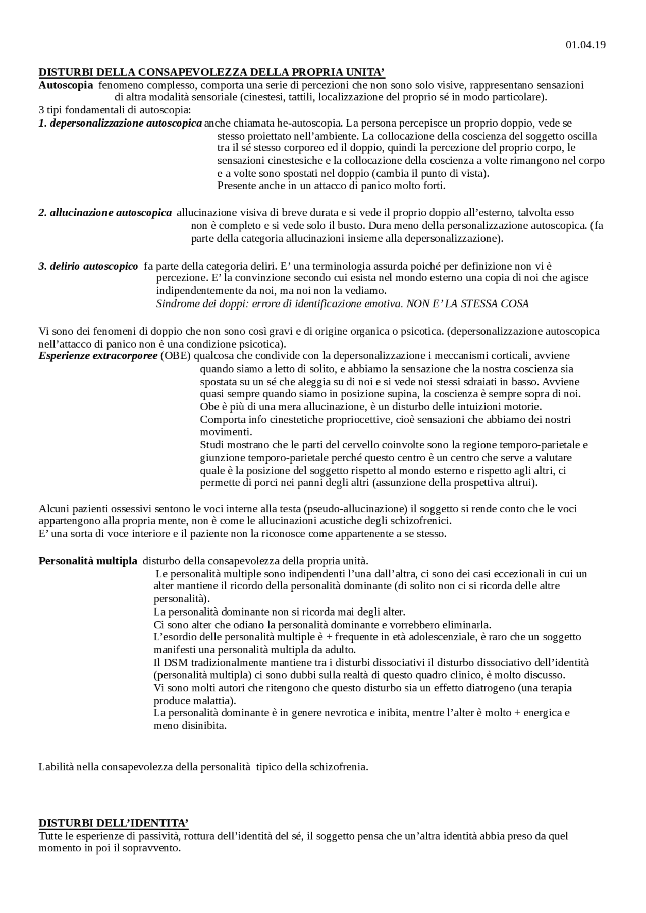 Appunti Psicopatologia Docsity