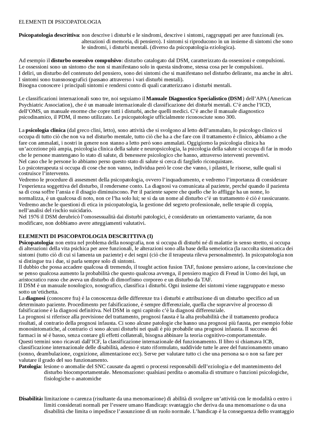Riassunti Psicopatologia Docsity