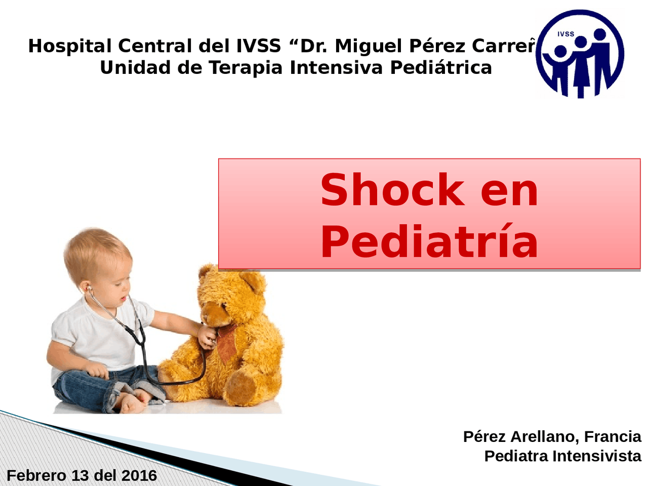 Shock en pediatria Diagnostico y tratamiento | Diapositivas de Medicina | Docsity