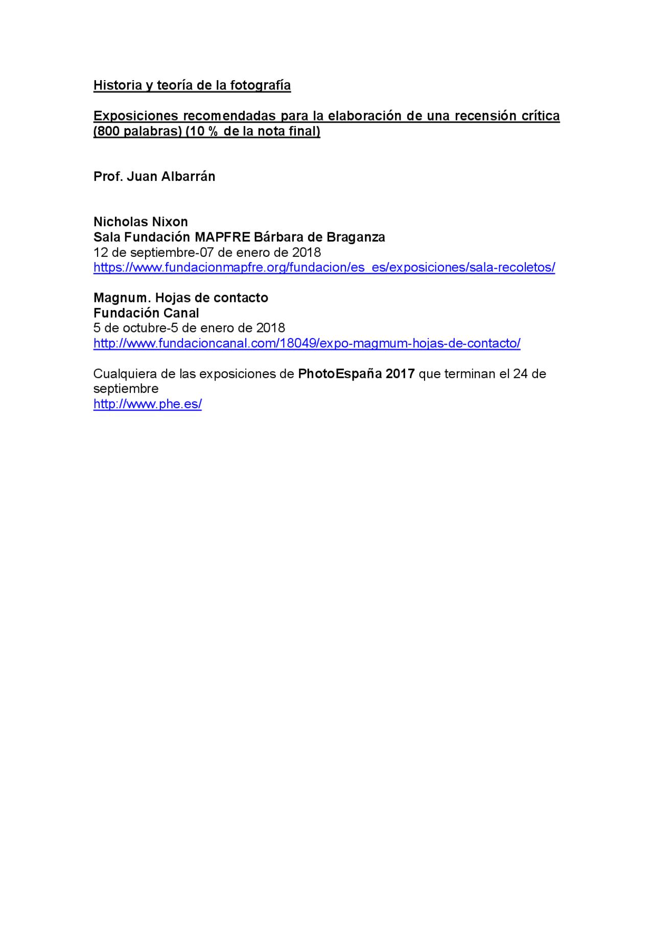 Exposiciones recomendadas para recensión crítica de Historia y Teoría ...