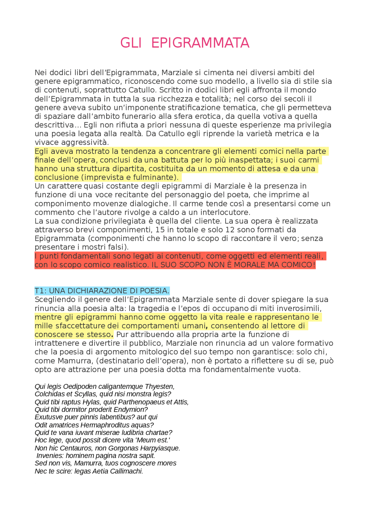 Gli Epigrammata di Marziale | Appunti di Latino | Docsity