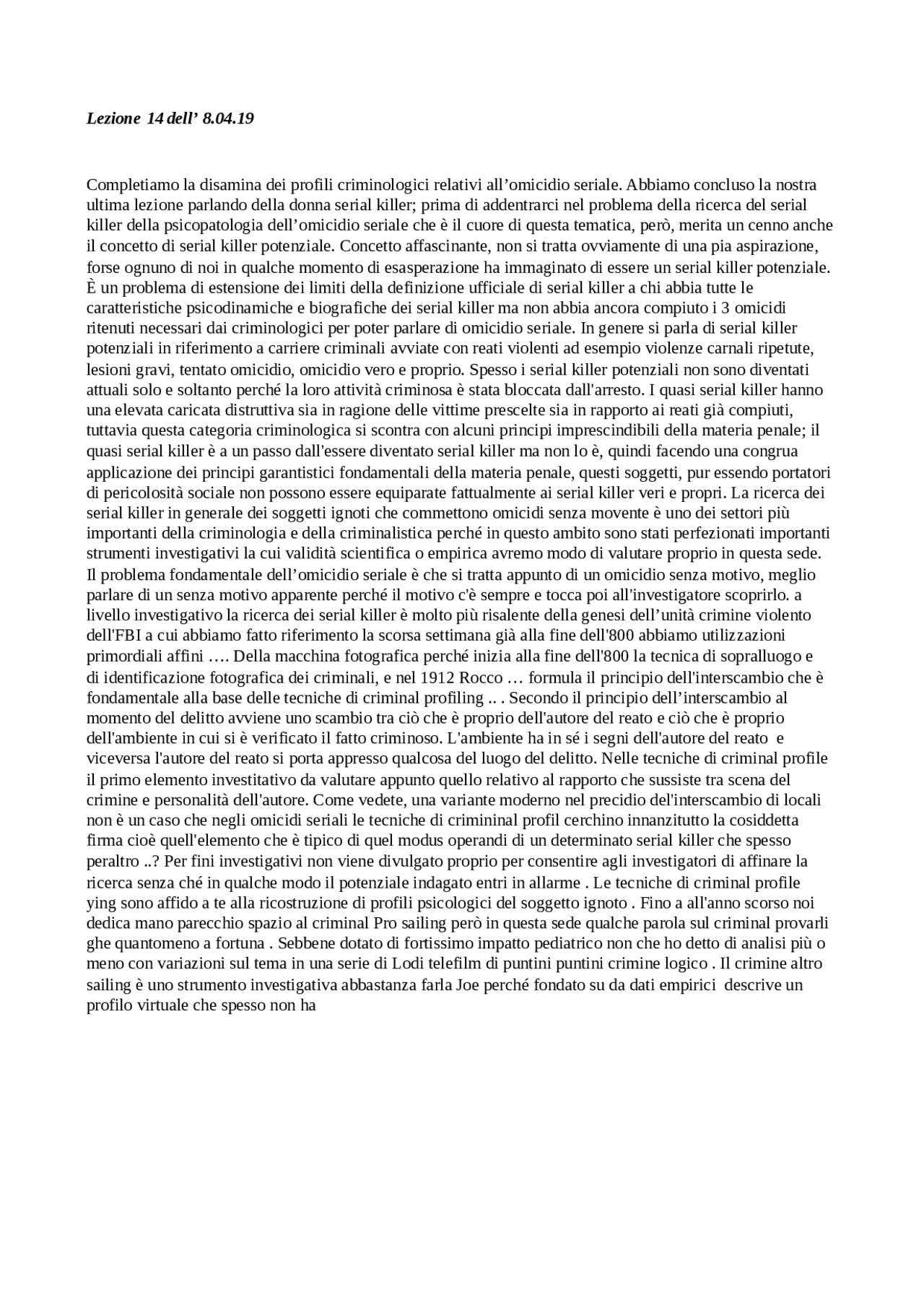 Sunto Lezioni Di Criminologia Docsity