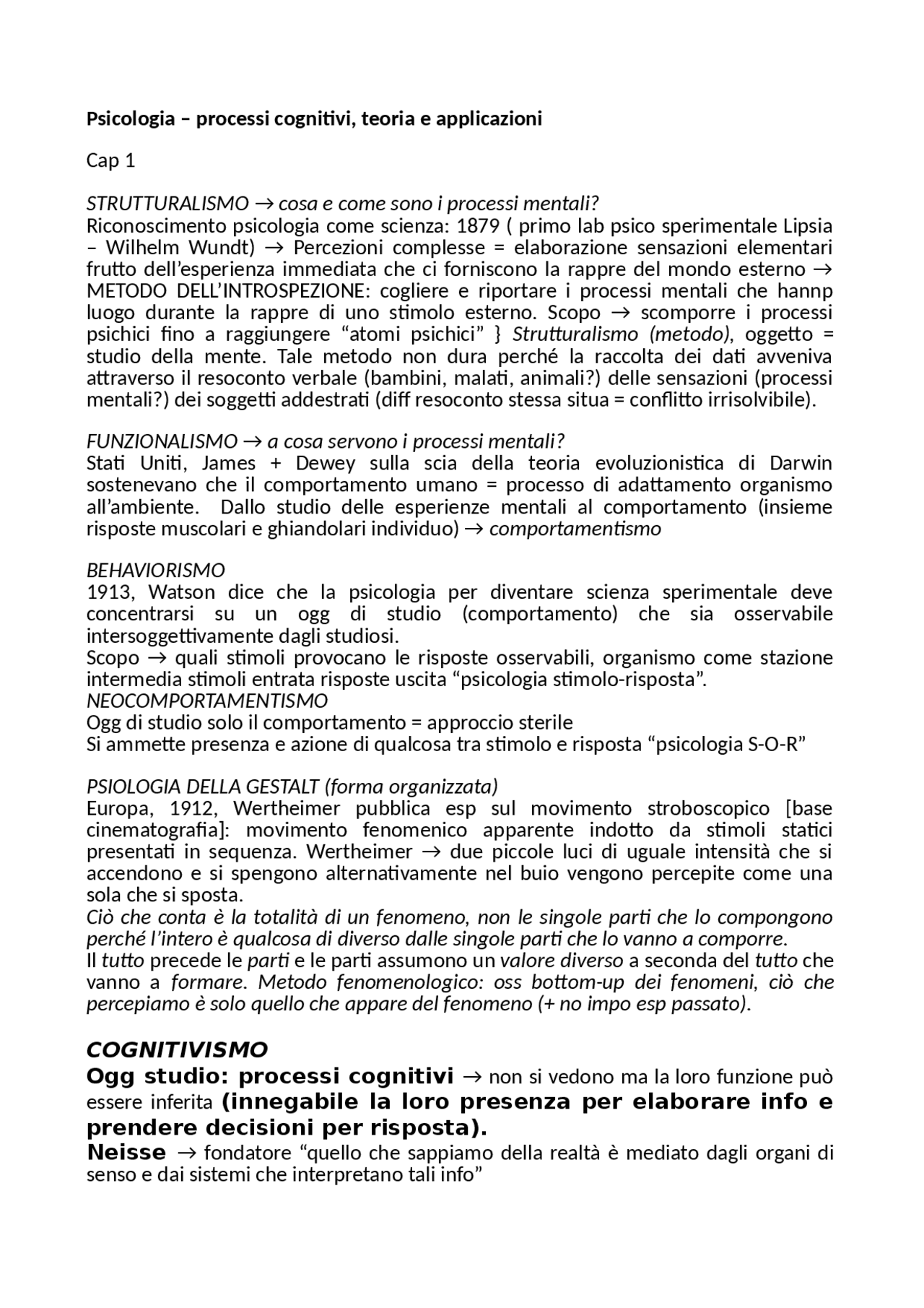 Psicologia Processi Cognitivi Teoria E Applicazioni Docsity