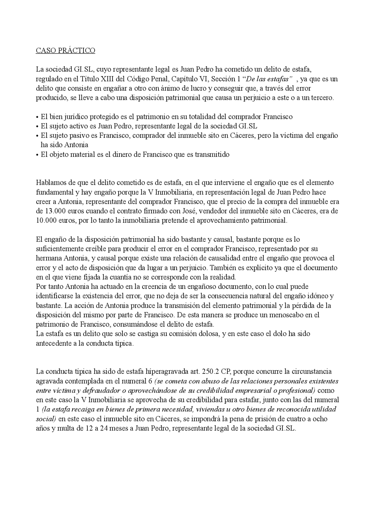 Caso Práctico Penal Ii Ejercicios De Derecho Penal Docsity