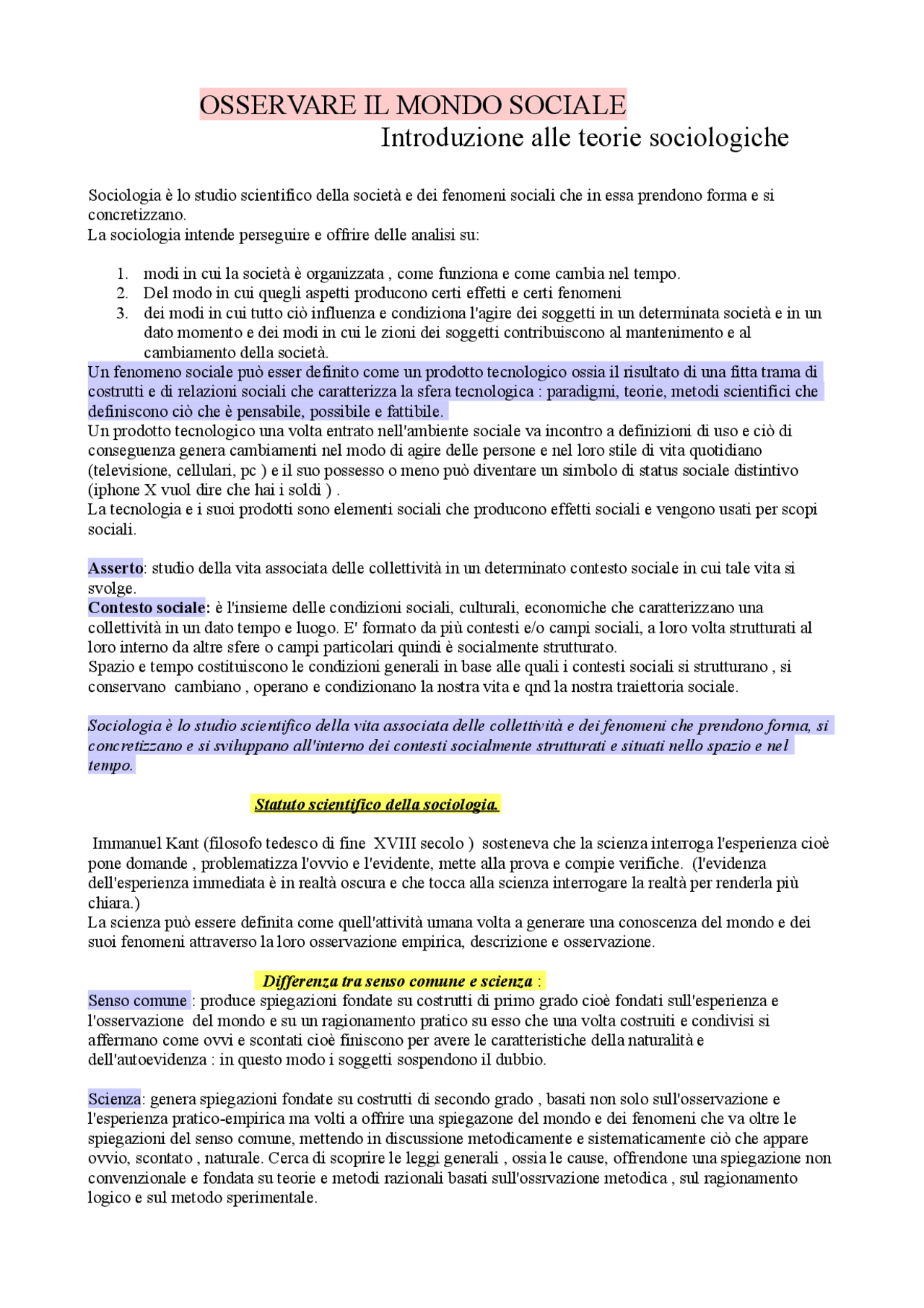 Riassunto Sociologia Docsity