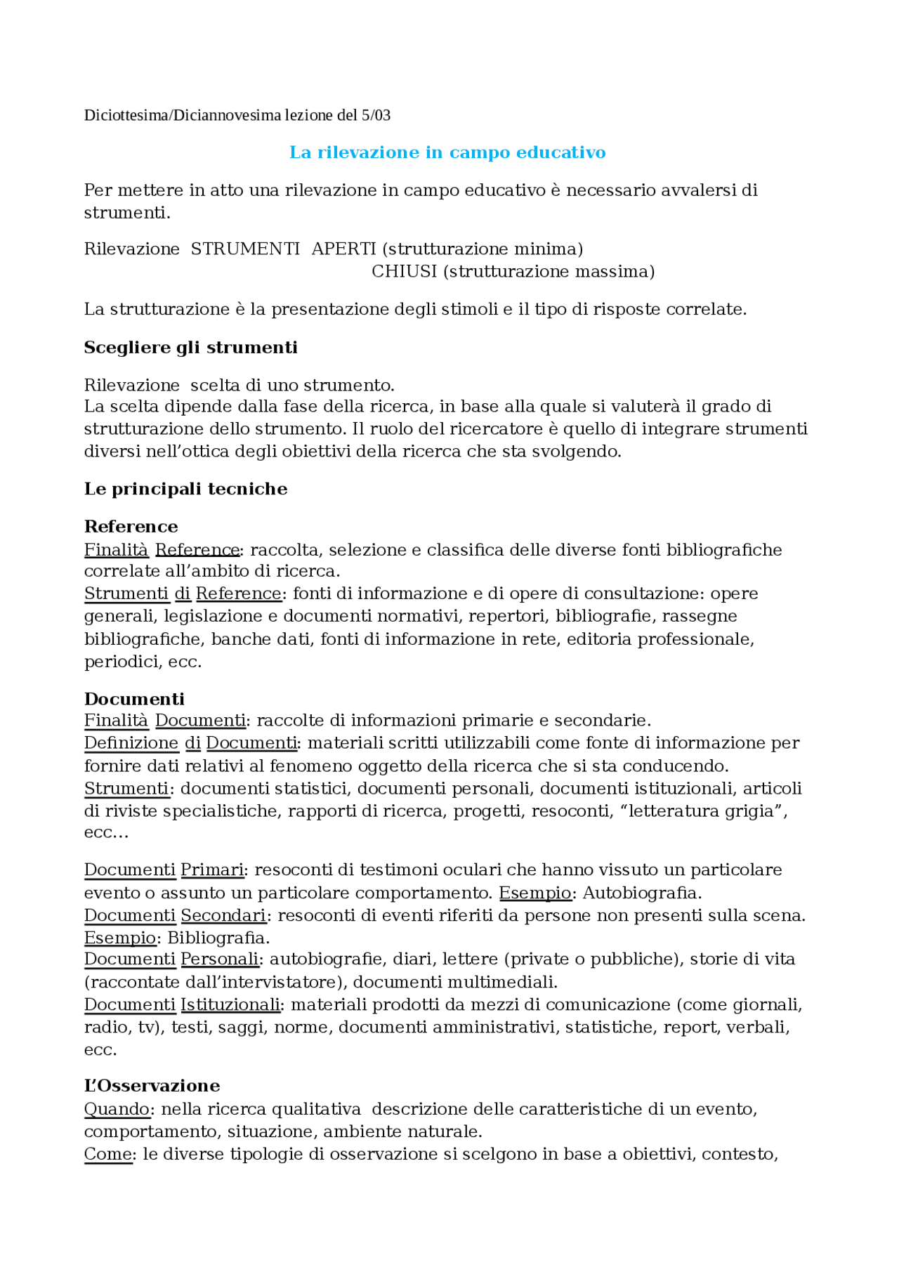 Riassunti Metodologia Docsity