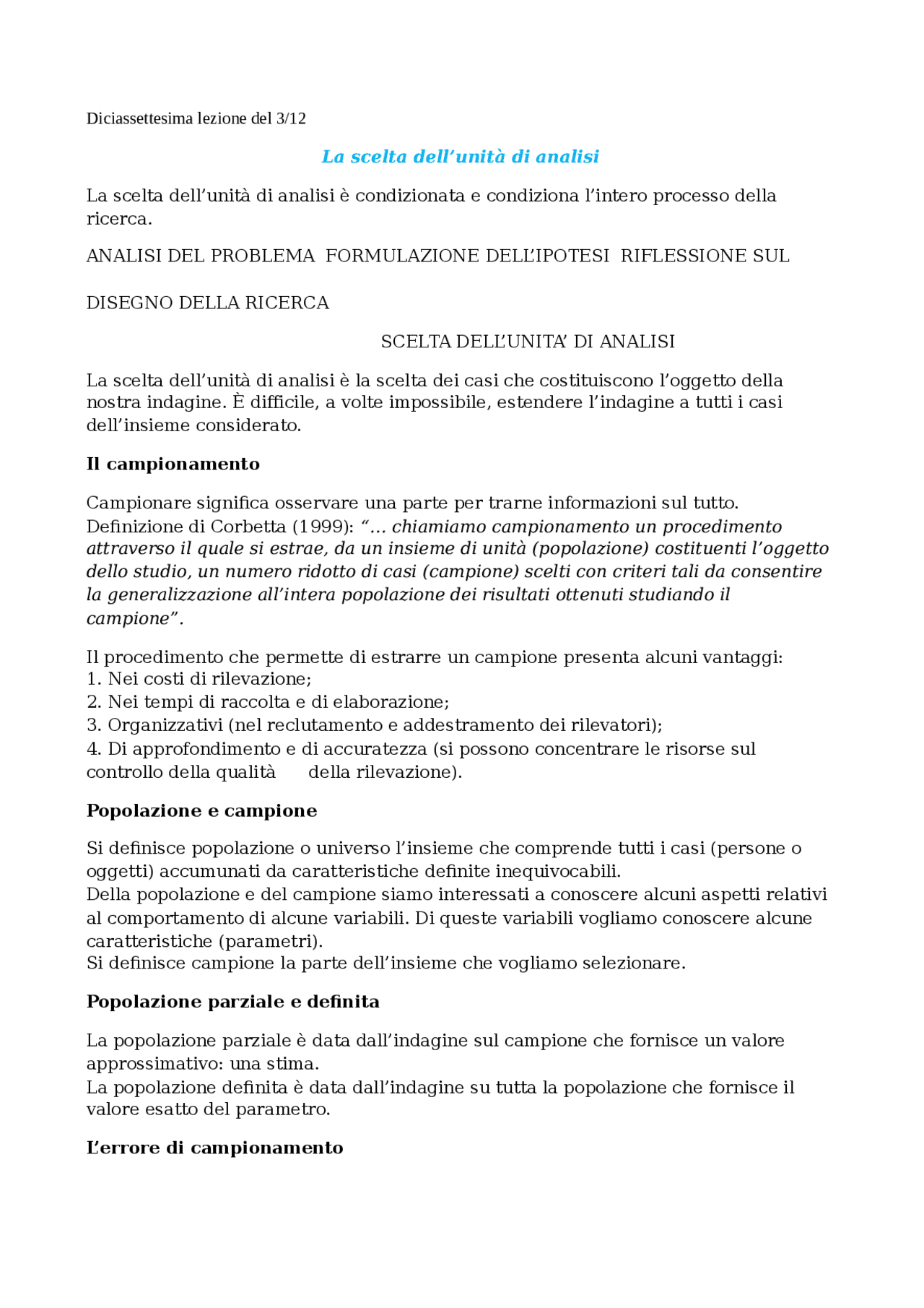 Riassunti Metodologia Docsity
