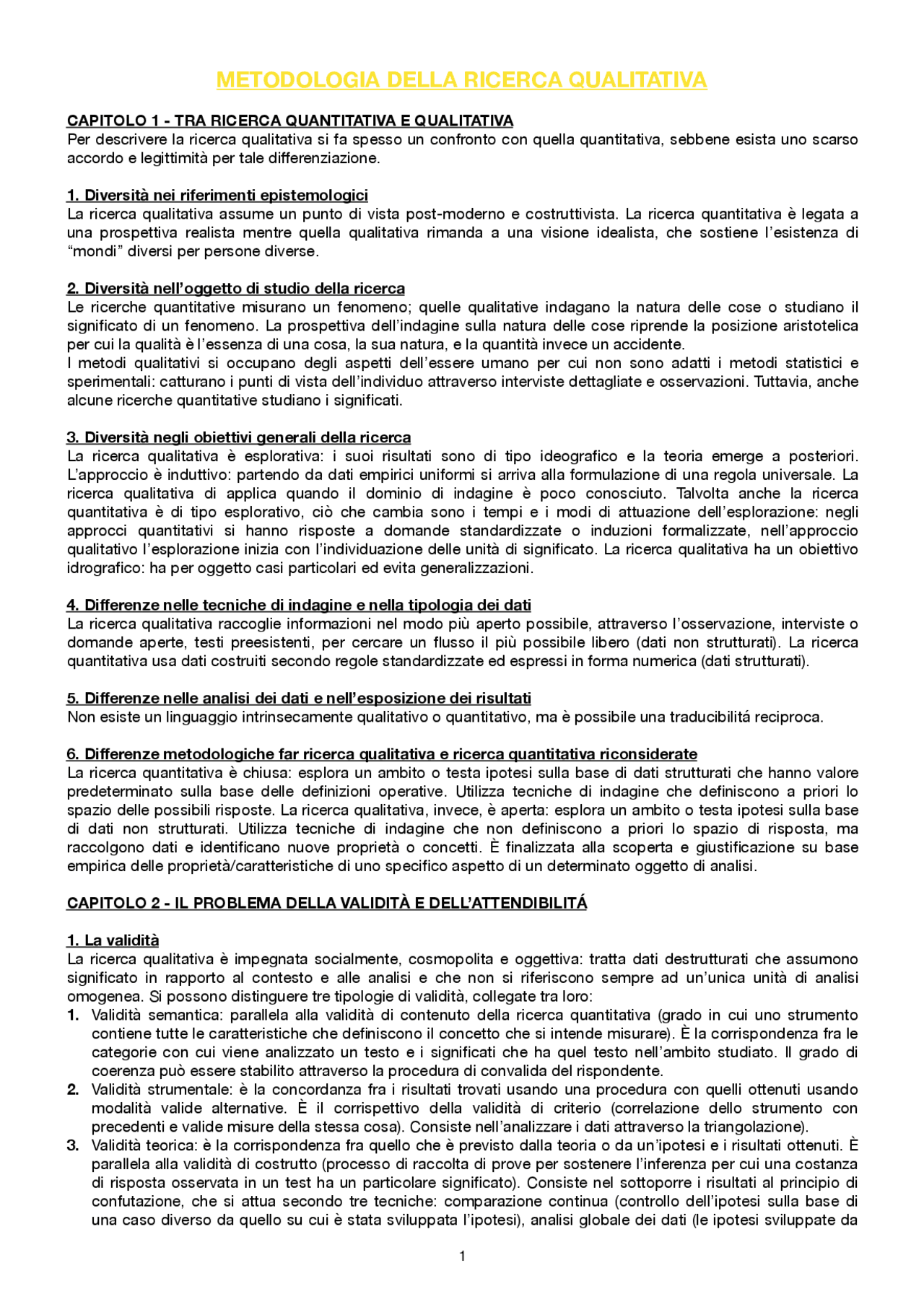 Riassunto Metodologia Della Ricerca Qualitativa Docsity