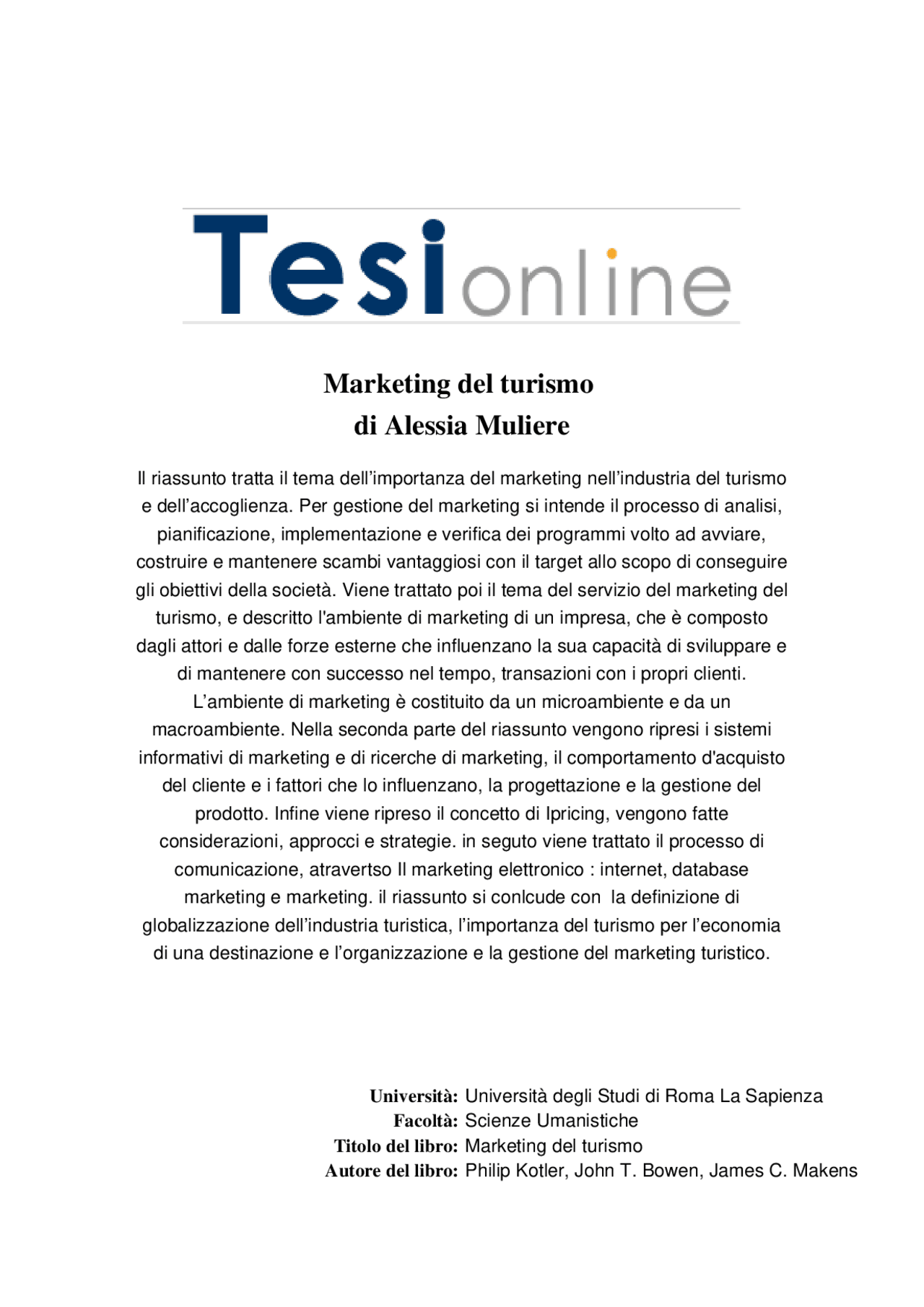 Riassunto Testo Di Marketing Docsity