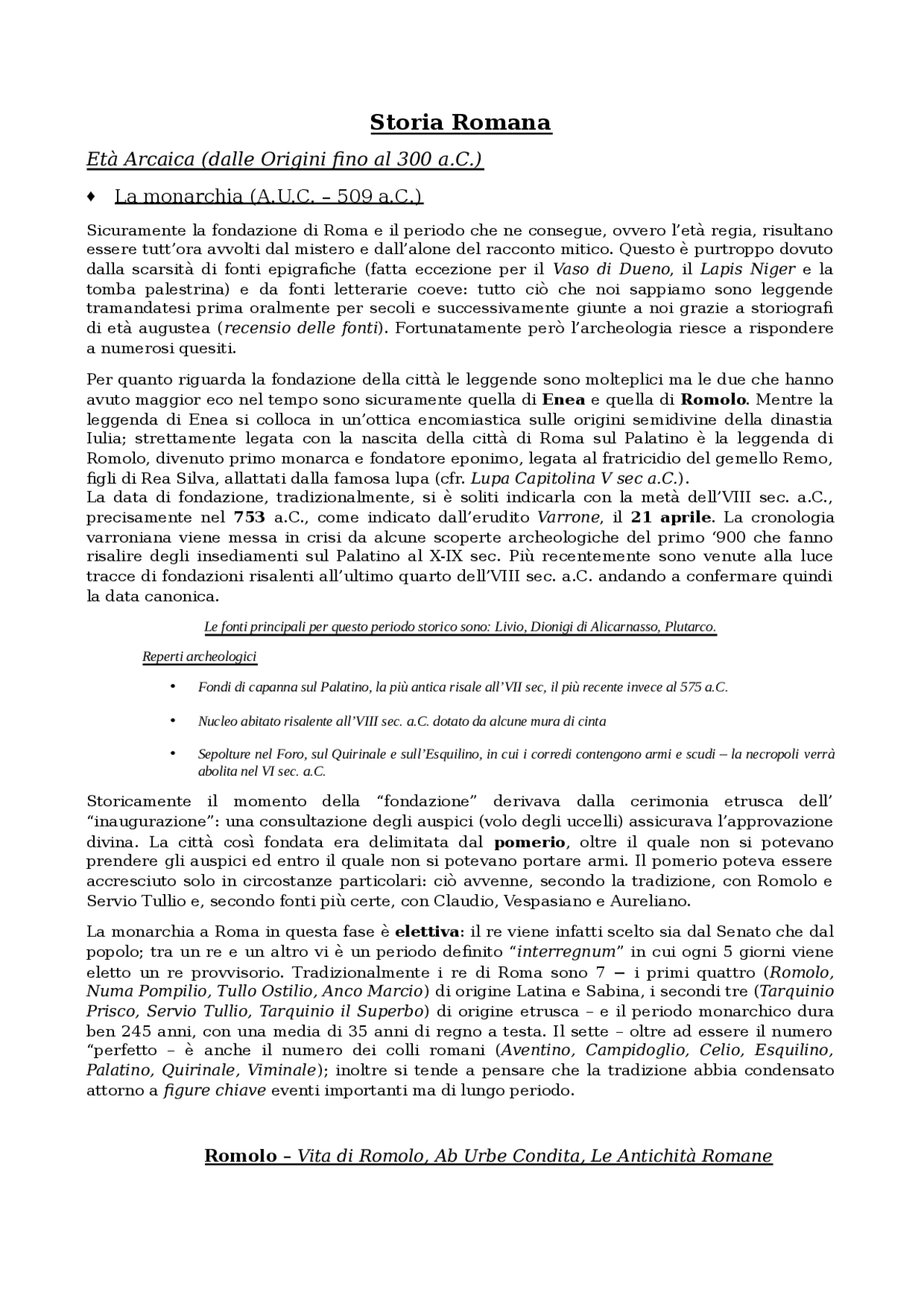Riassunto Storia Romana Docsity