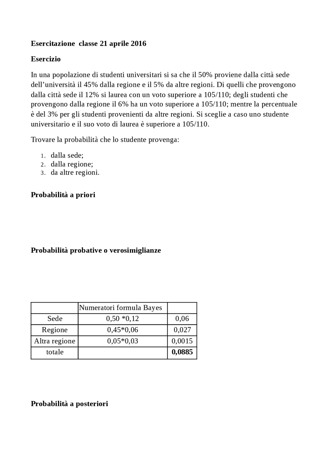Esercitazione Statistica Docsity