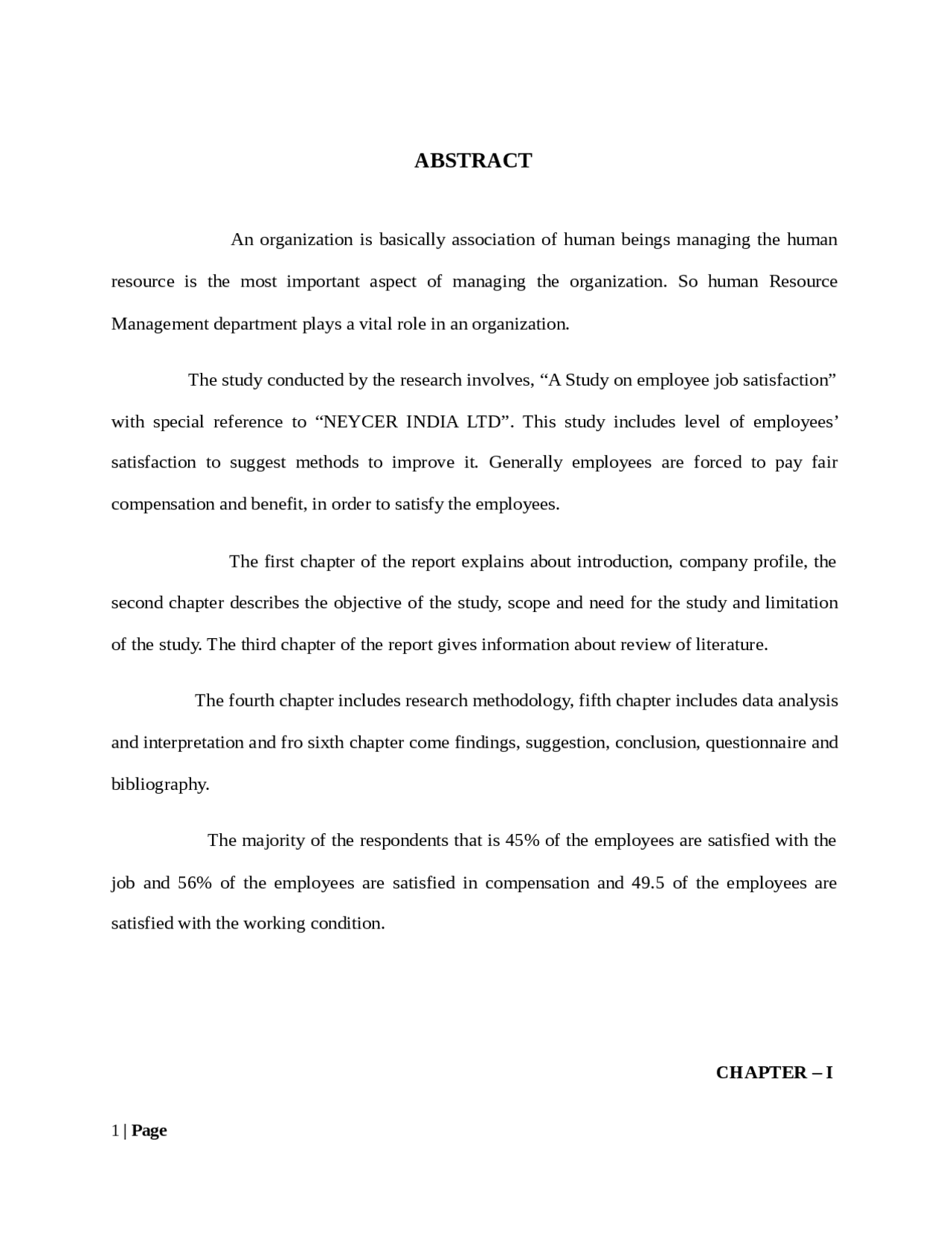 Full Project work for Employee Job Satisfaction | Study Guides ...