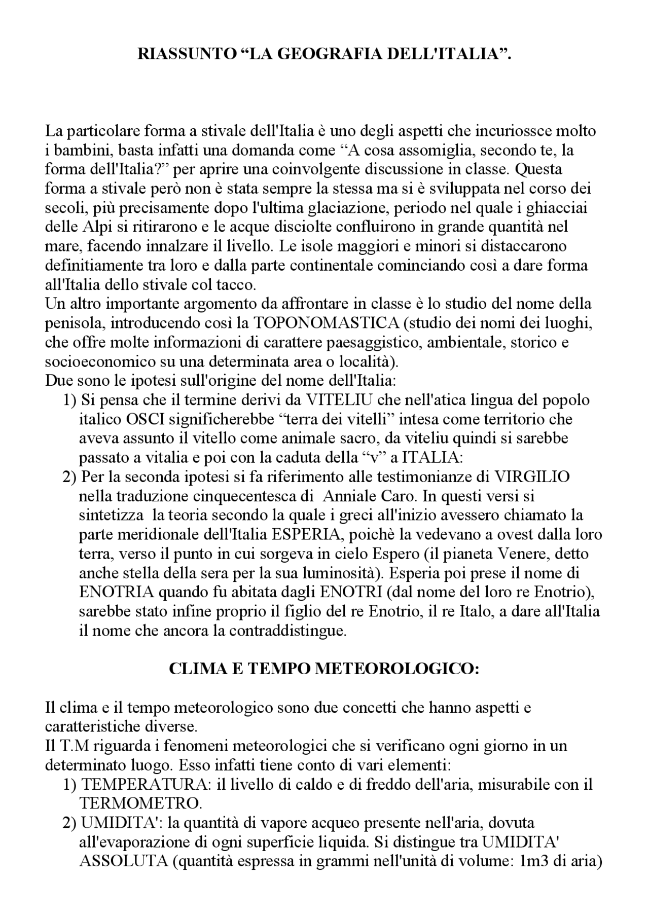 Geografia dell'Italia - Docsity