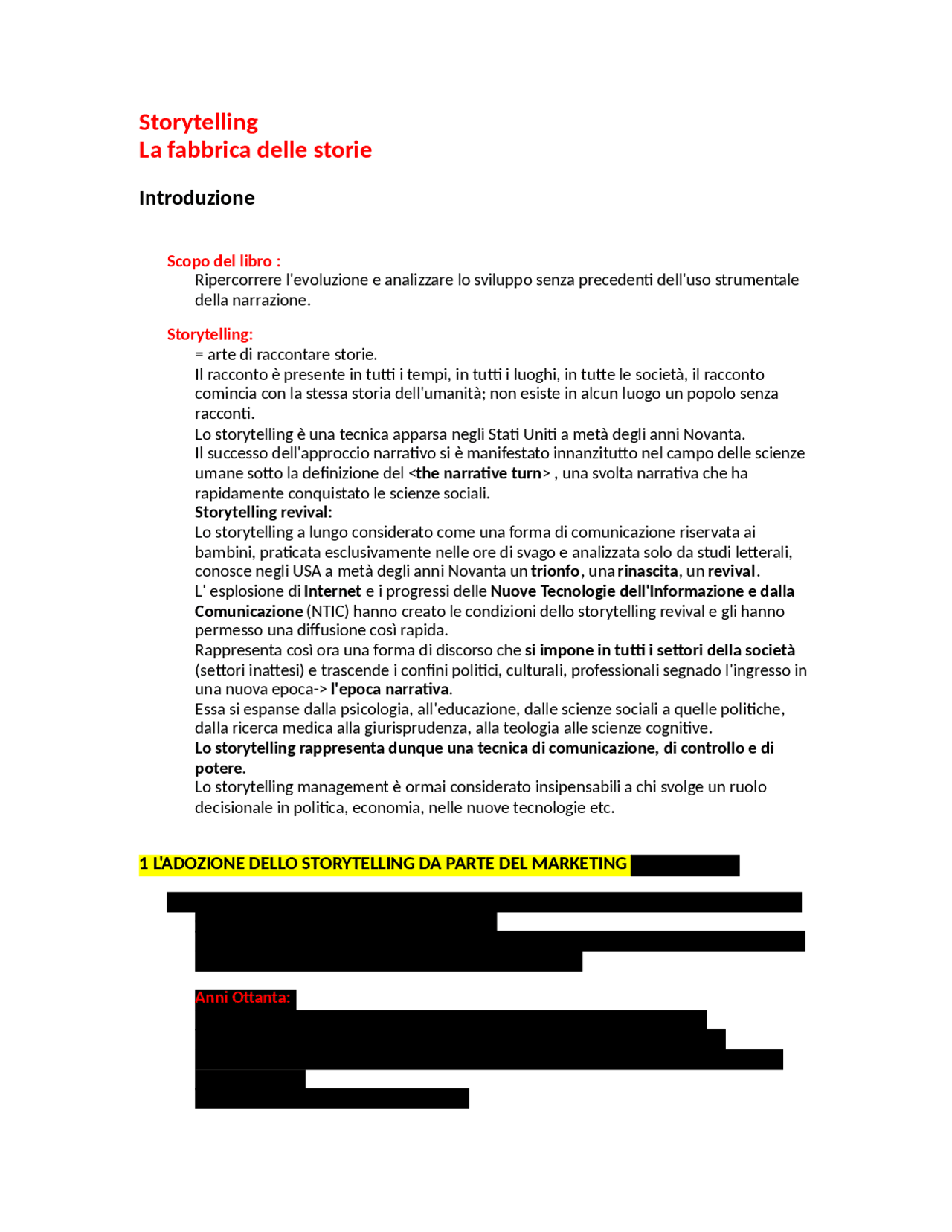 Riassunto Storytelling Docsity