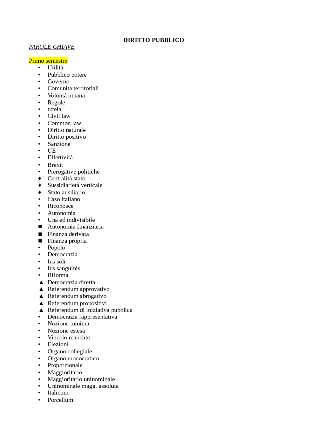 Parole Chiave Di Diritto Pubblico Docsity