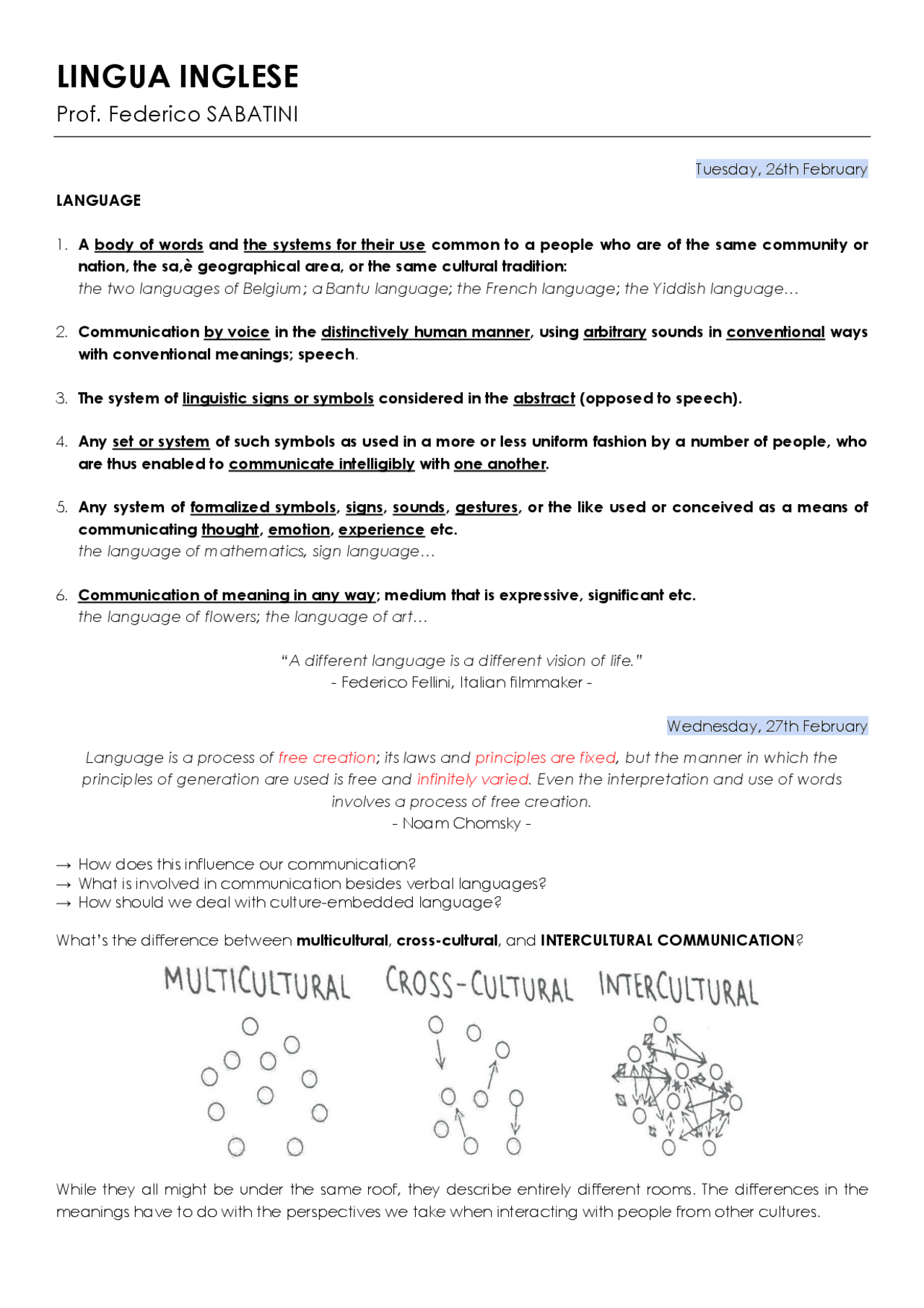 Slides Lingua Inglese Prima Parte Del Corso Prof Sabatini Docsity