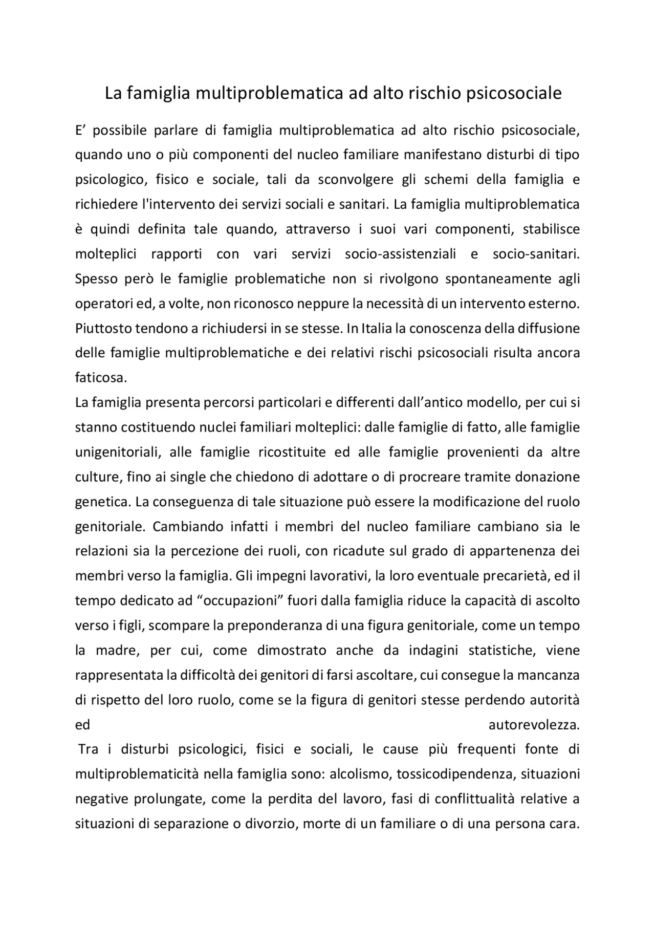 Famiglia Multiproblematica Dispensa Docsity