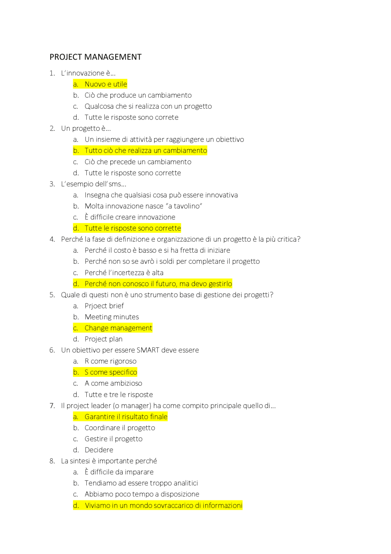 Domande Project Management Appunti Di Project Management Docsity