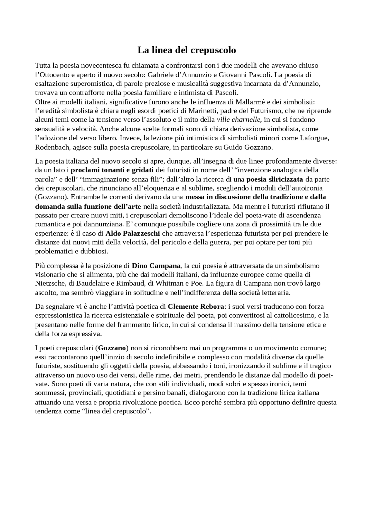 La Letteratura Crepuscolare Docsity