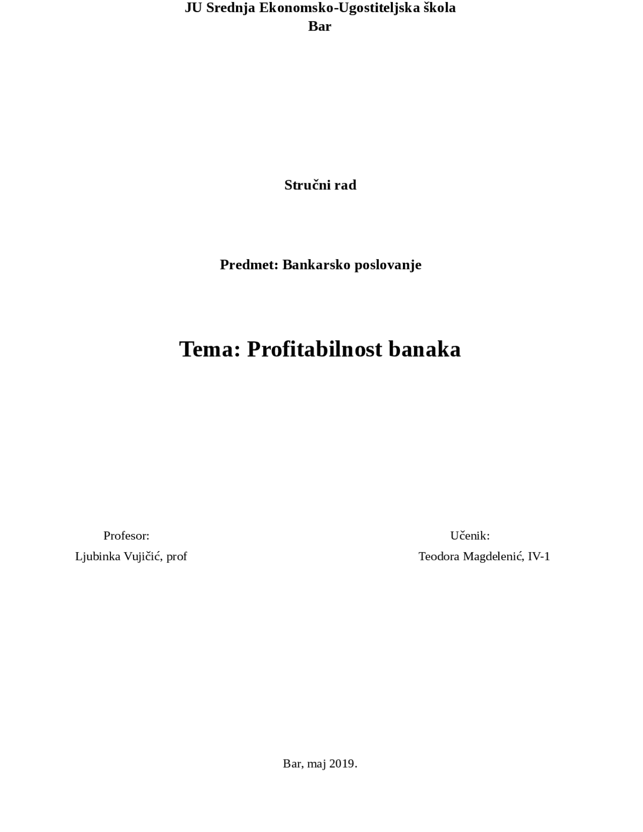 Profitabilnost banaka | Završni radovi' predlog Ekonomija - Docsity