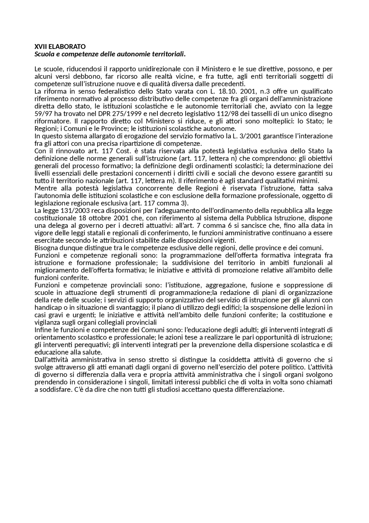 Autonomie Locali E Scuola Docsity
