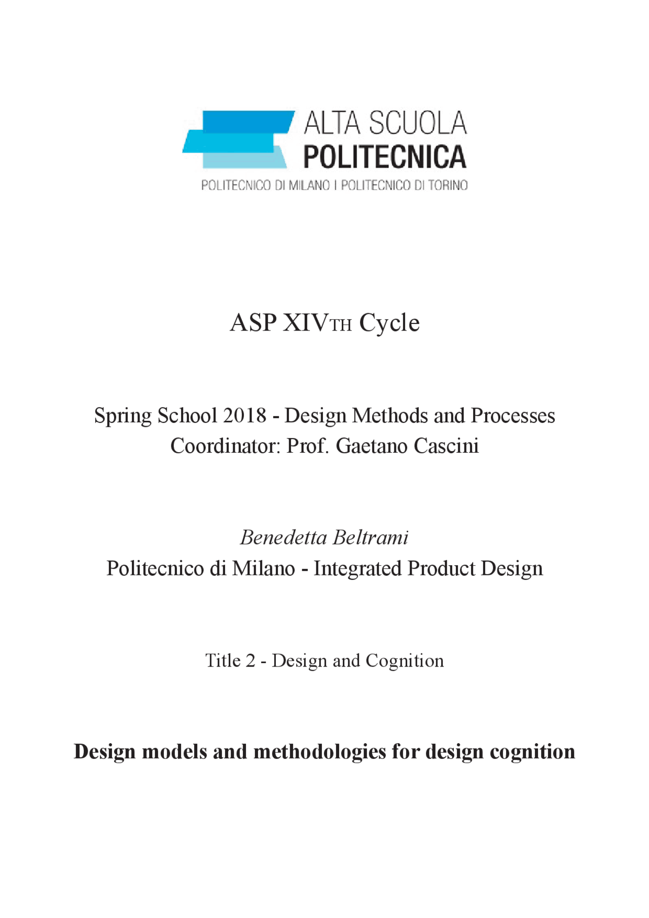 Design Models And Methodologies For Design Cognition Docsity