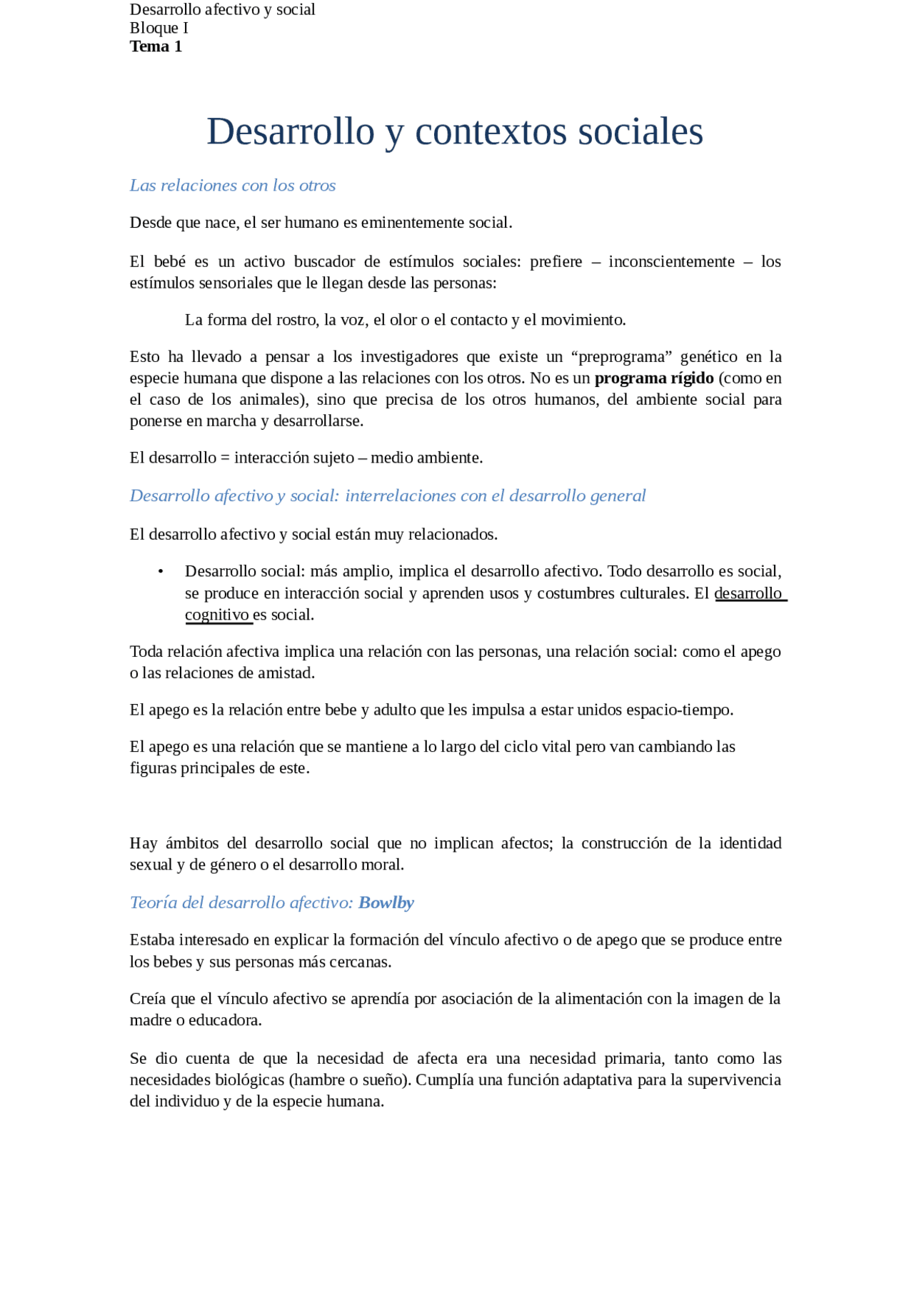 Tema 1 Desarrollo Afectivo Y Social Docsity