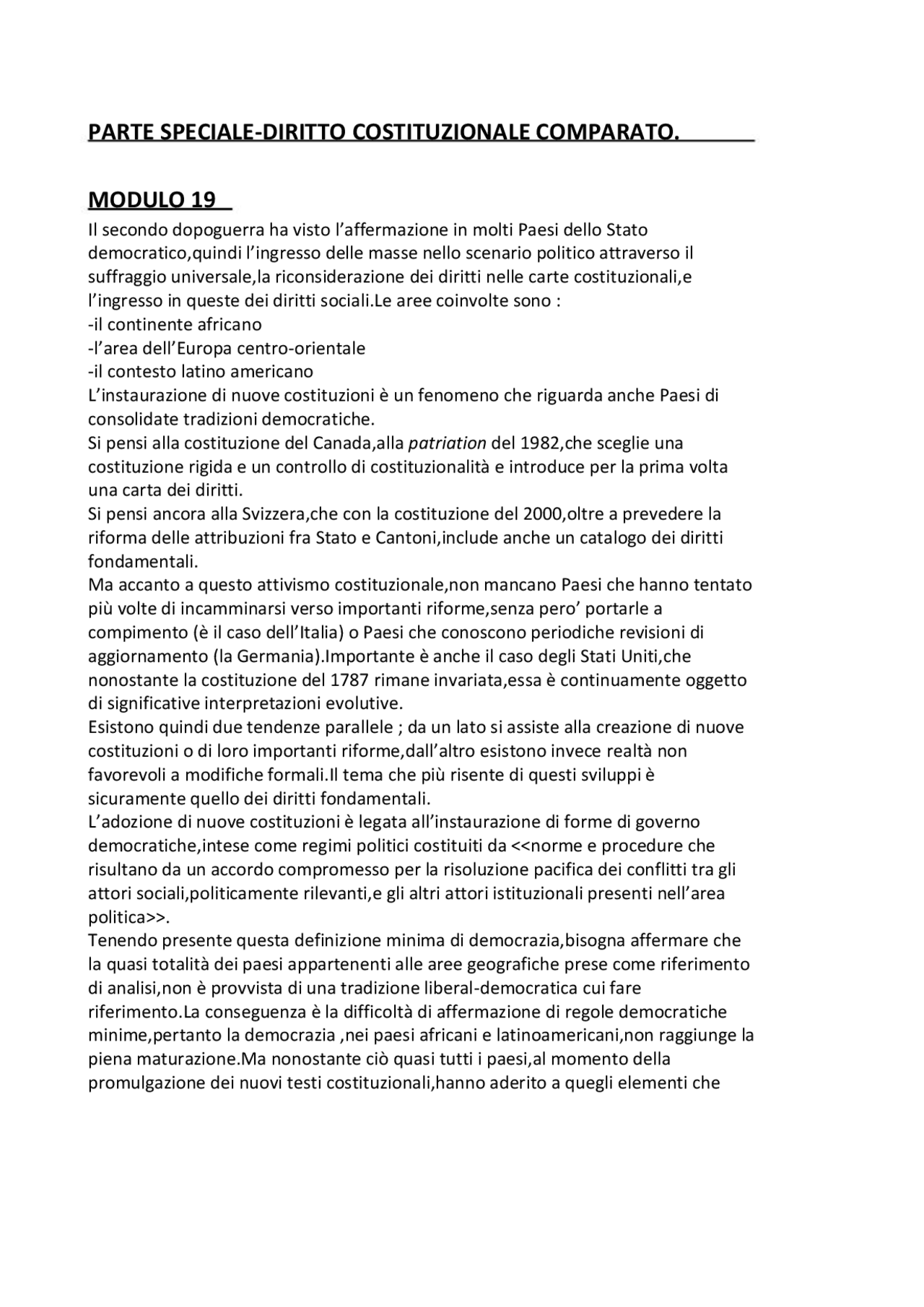 Parte speciale diritto pubblico comparato: vari sistemi a confronto - Docsity