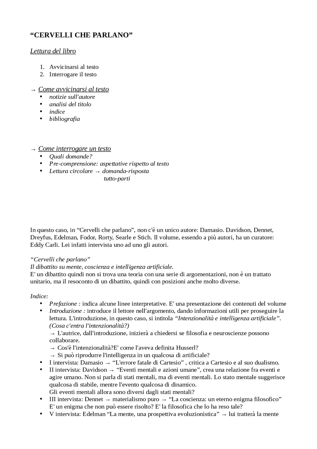 Cervelli che parlano - Docsity