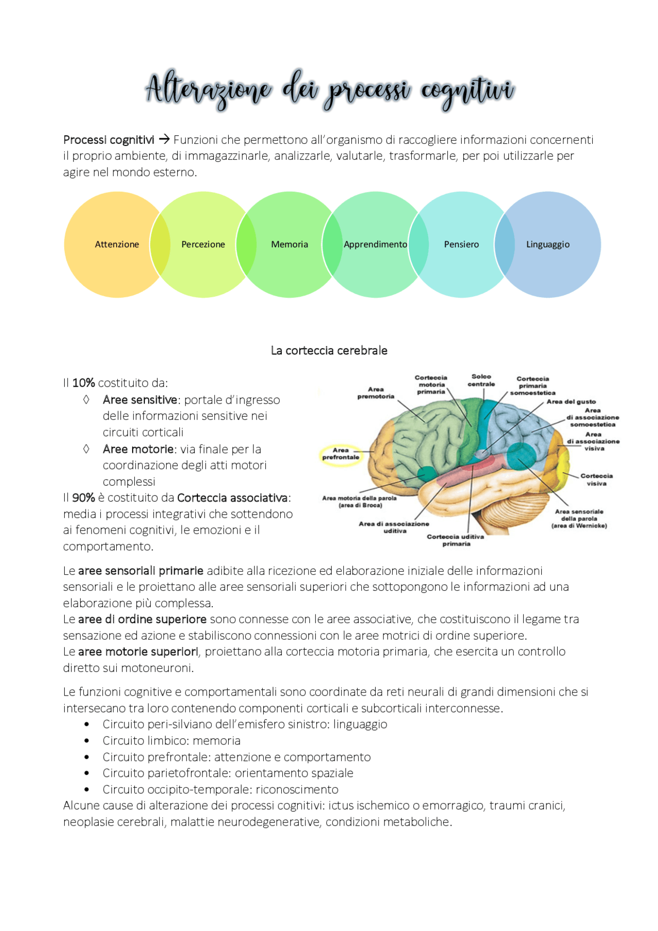 Alterazione Dei Processi Cognitivi Docsity