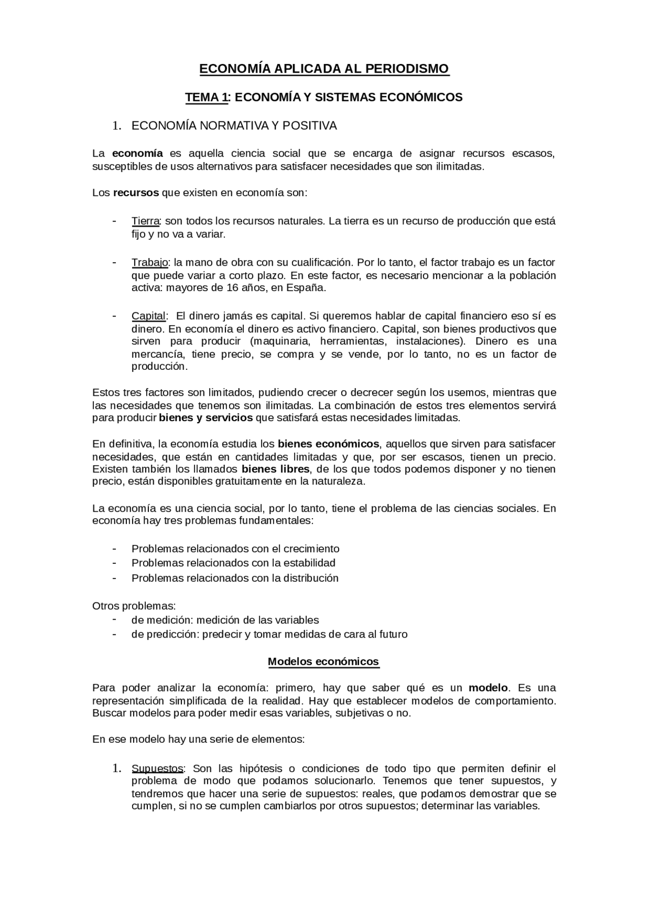 Tema 1 Economía Aplicada Al Periodismo Docsity