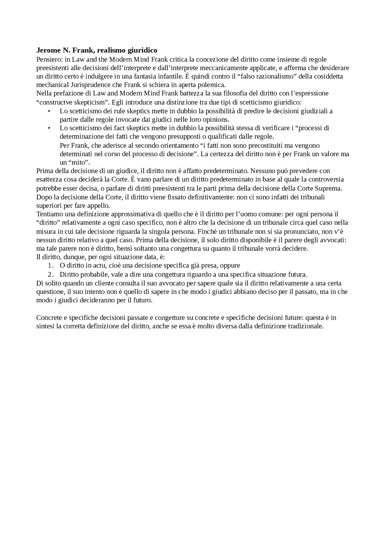 Jerome Frank. Realismo giuridico, riassunto | Sintesi del corso di ...