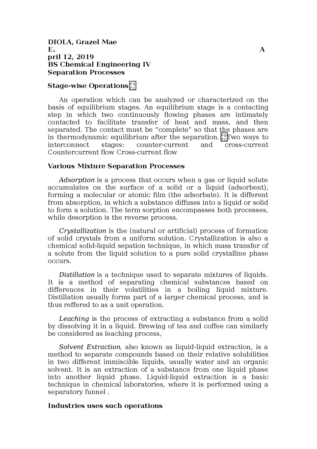 SEPARATION PROCESS FOR CHEMICAL ENGINEERING - Docsity
