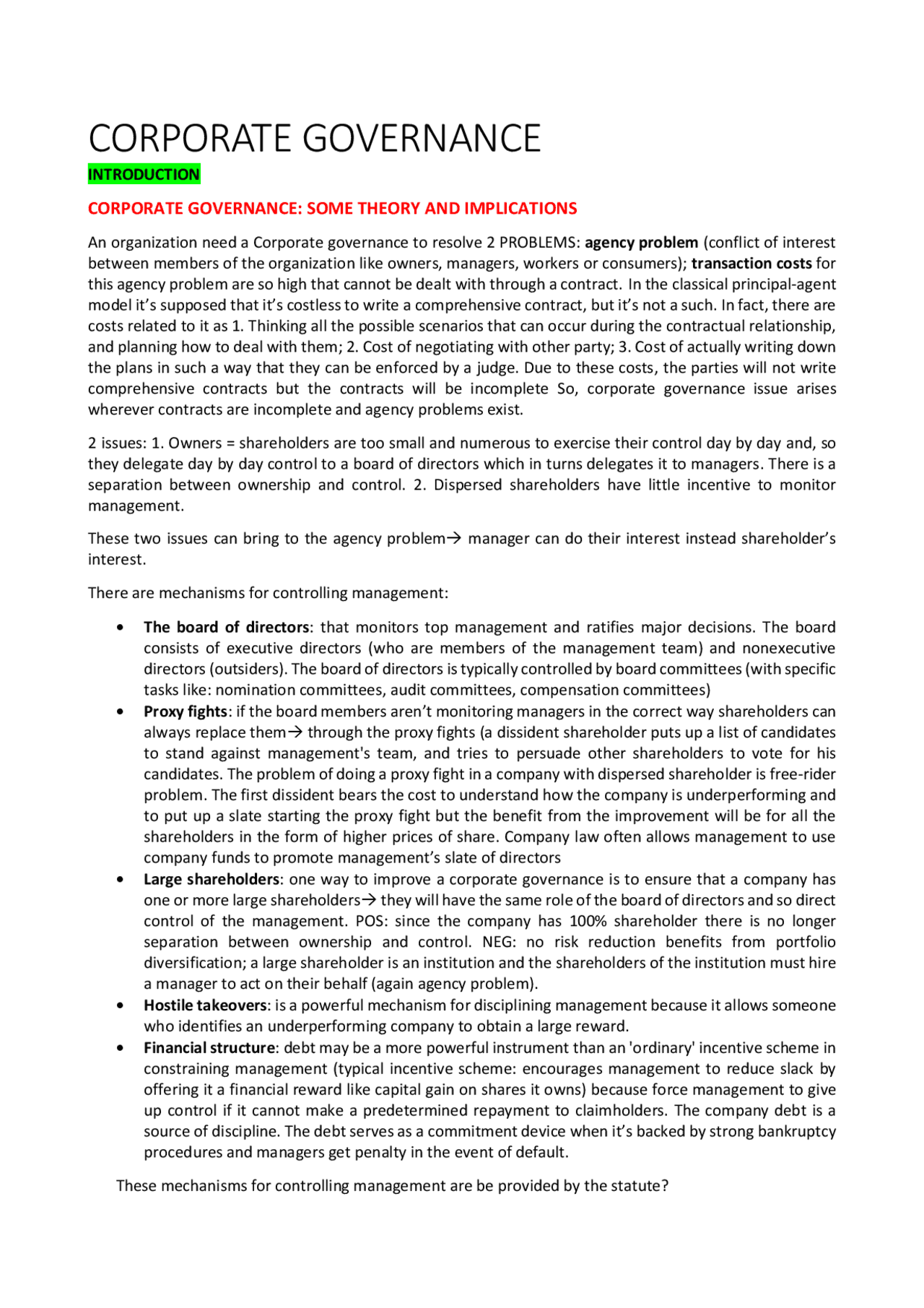 Corporate Governance Docsity