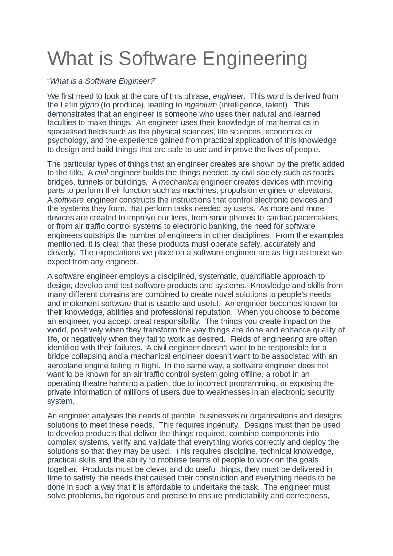 What Is Software Engineering Docsity