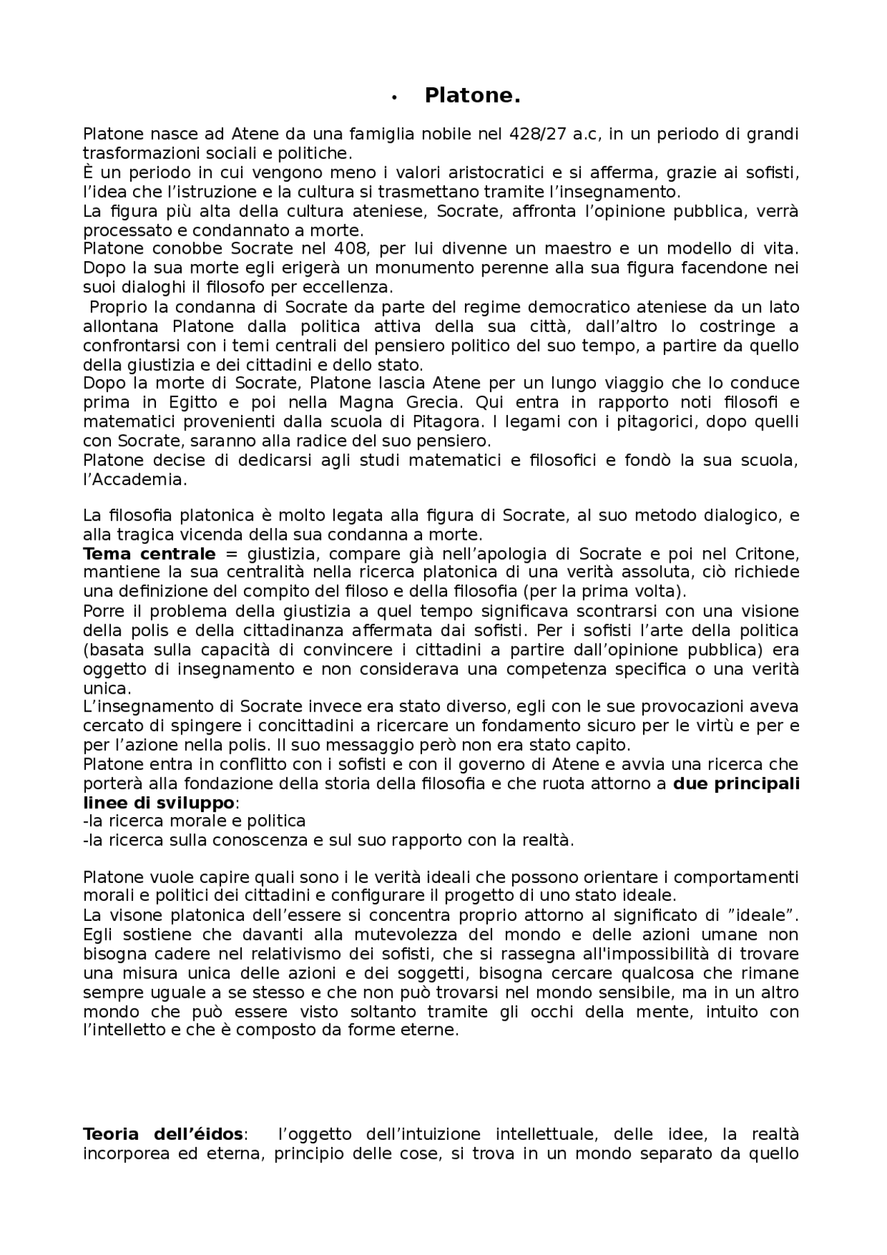 Appunti filosofia: Platone - Docsity