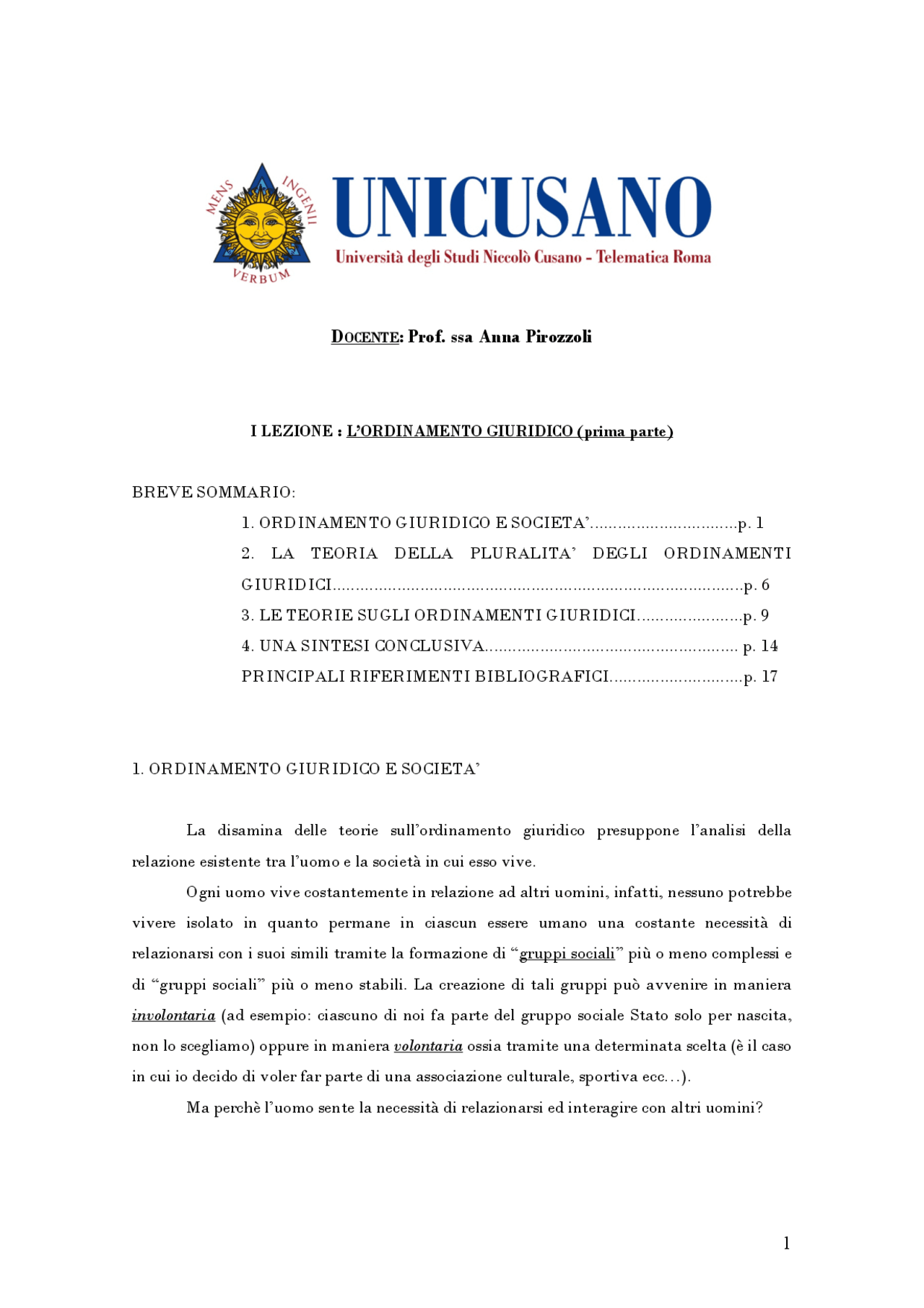Dispense Istituzioni Di Diritto Pubblico Unicusano Docsity