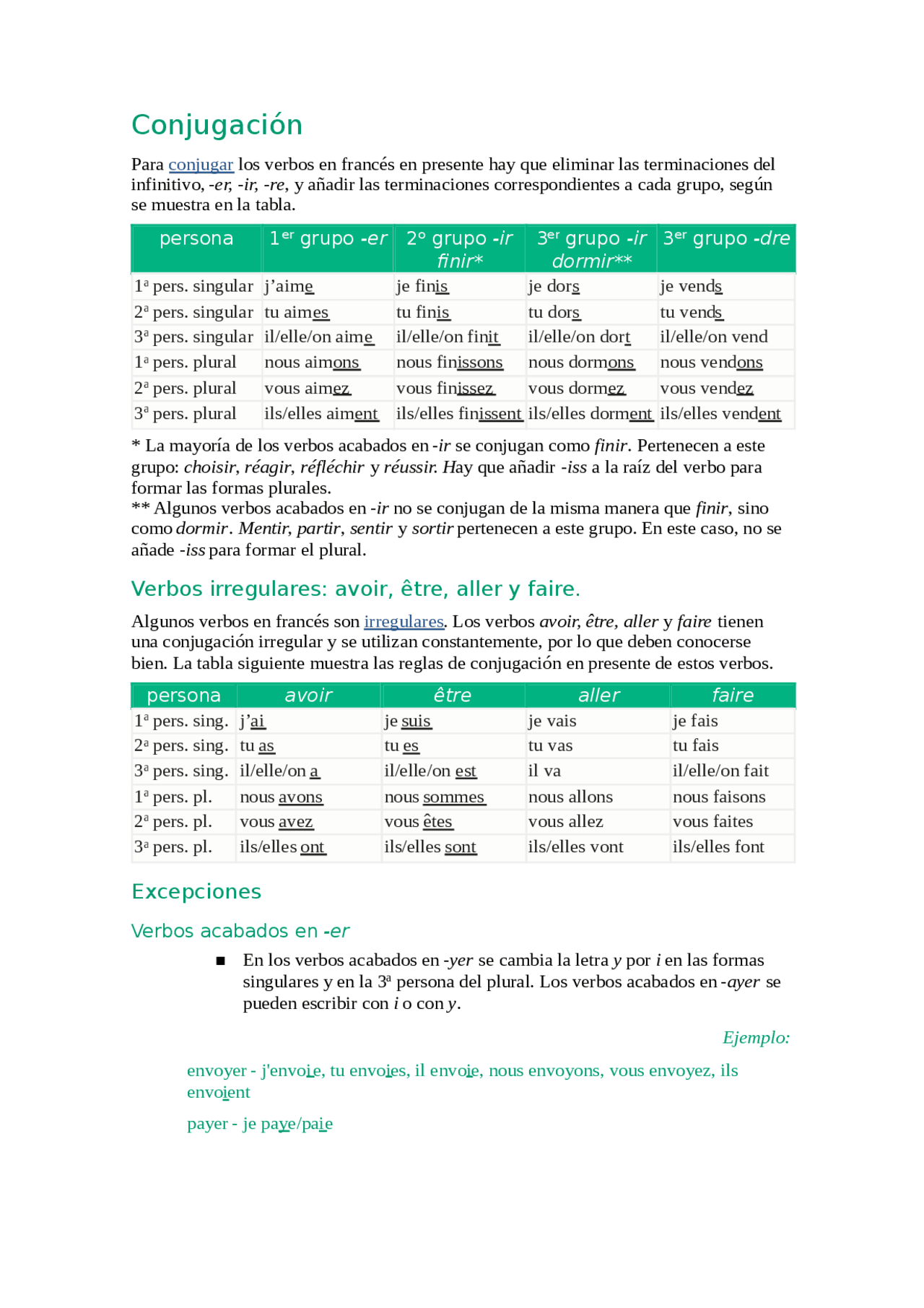 Le présent: el presente en francés - Docsity