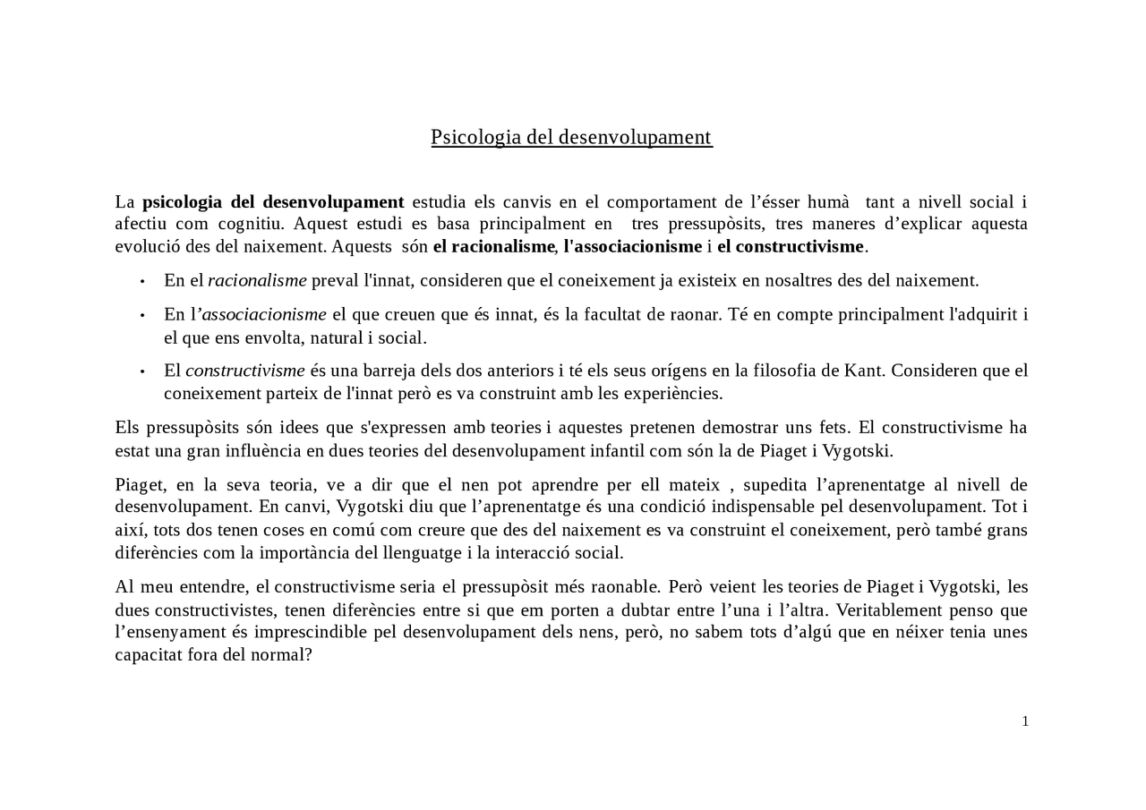 Psicologia Del Desenvolupament Docsity