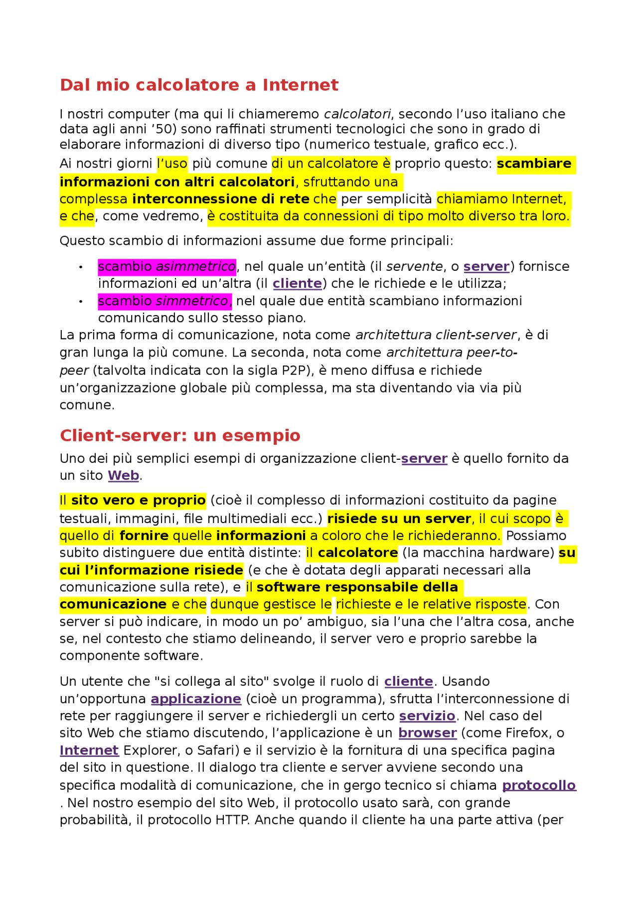 Informatica di base: Il Web riassunto UniBo Matteo Pascoli - Docsity