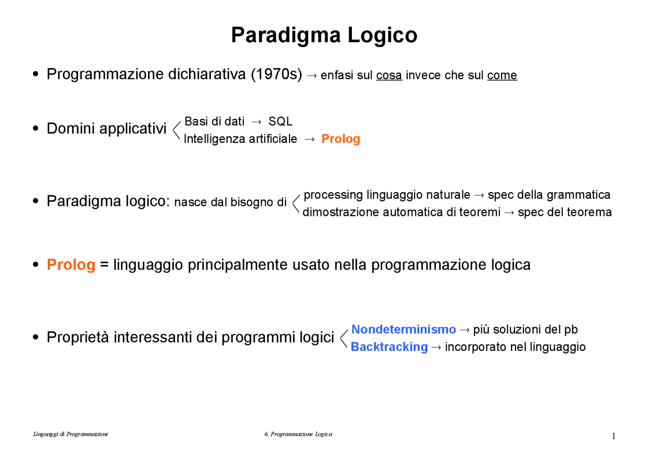Paradigma logico linguaggi di programmazione - Docsity