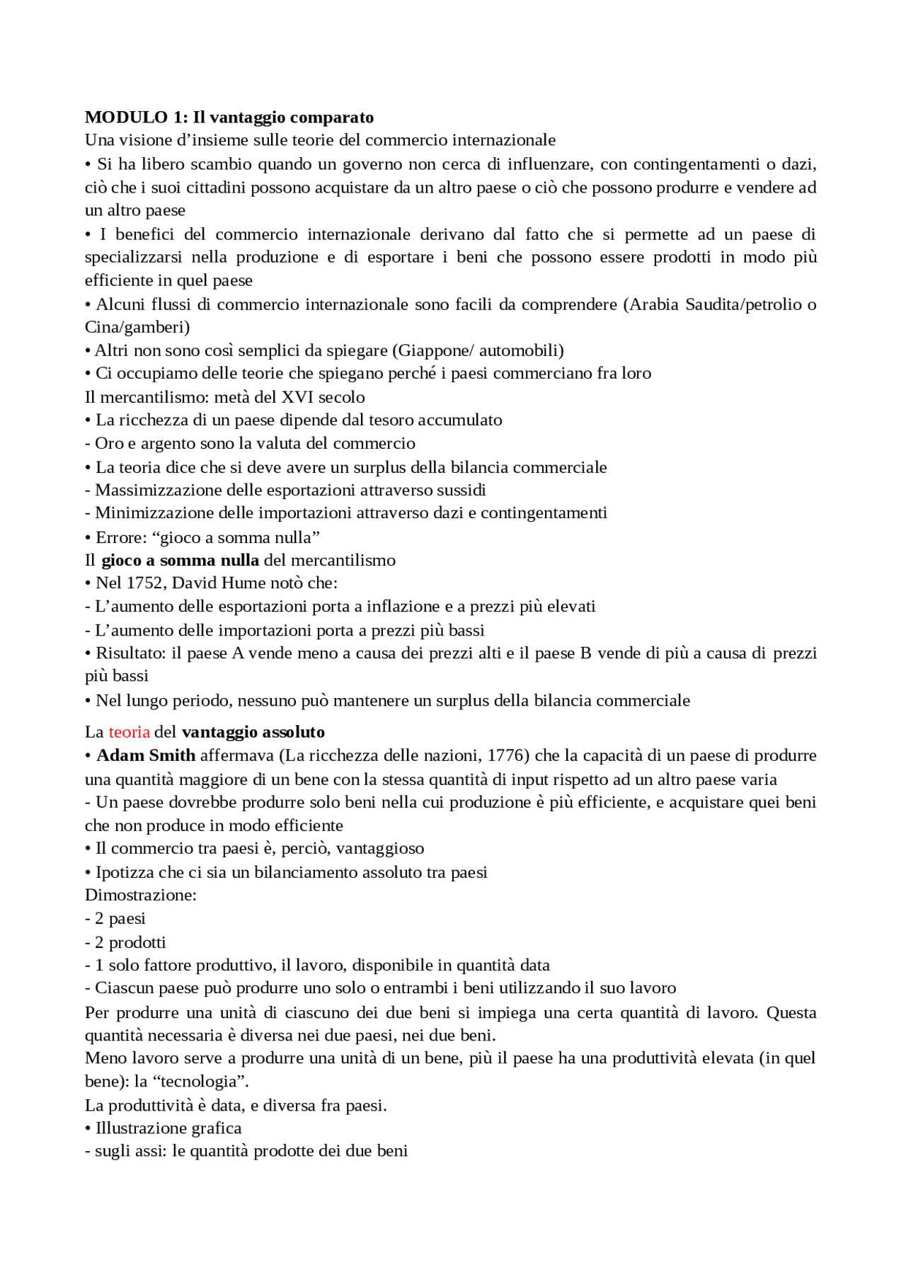 Modulo 1 Economia Internazionale Docsity