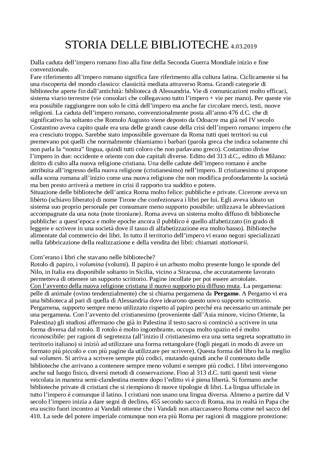 Storia Delle Biblioteche Docsity
