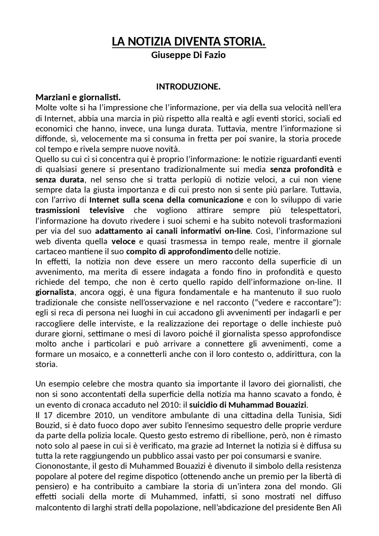 La Notizia Diventa Storia Giuseppe Di Fazio Docsity
