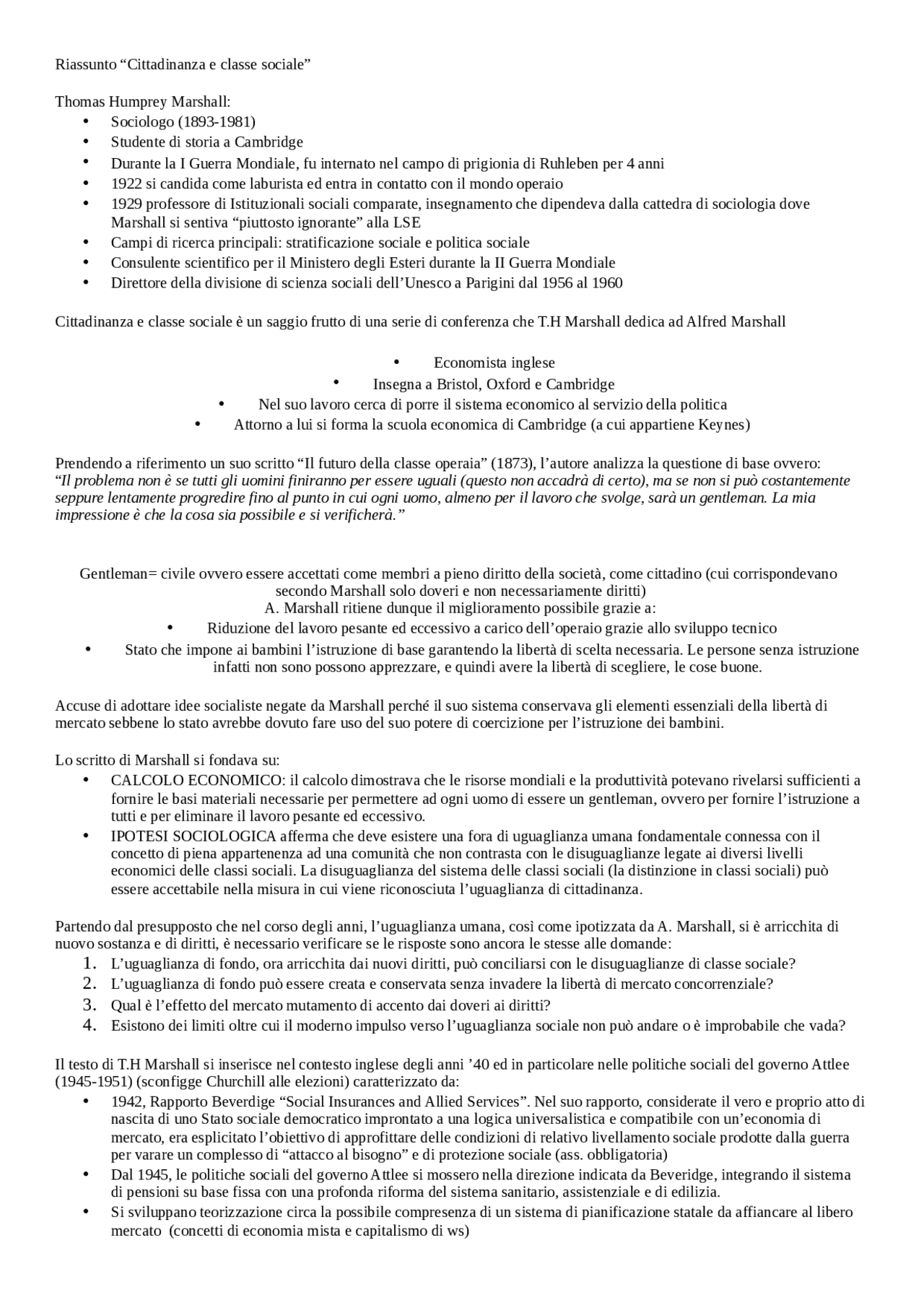 Cittadinanza E Classe Sociale Docsity