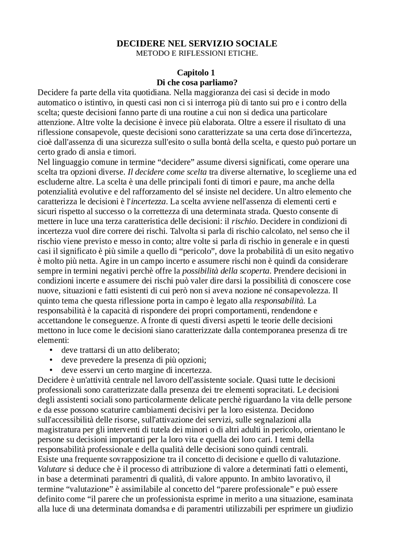 Decidere Nel Servizio Sociale Docsity