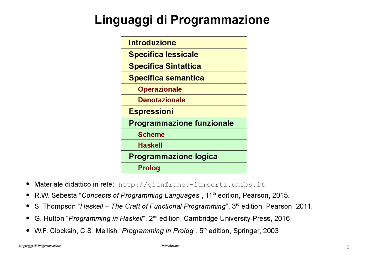 Introduzione Ai Linguaggi Di Programmazione Docsity