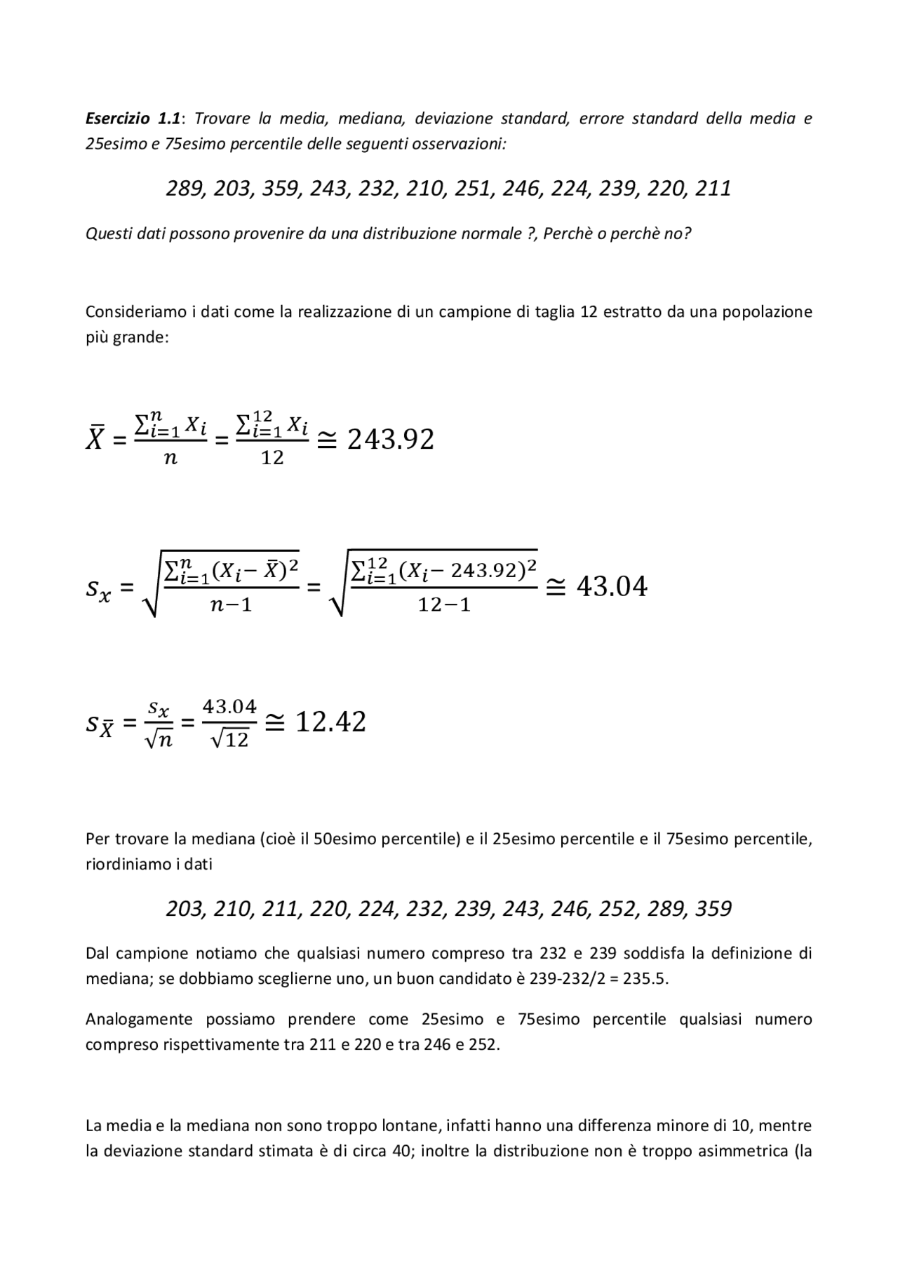 Esercizi Svolti Statistica Docsity